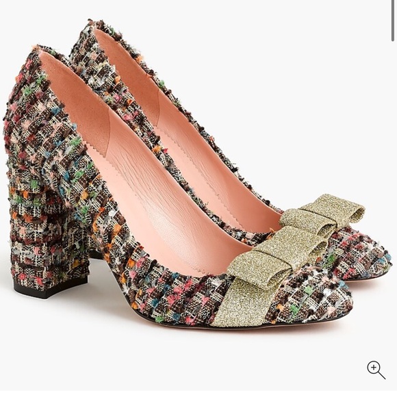 J. Crew | Shoes | J Crew Brown And Gold Heels With Gold Bow | Poshmark